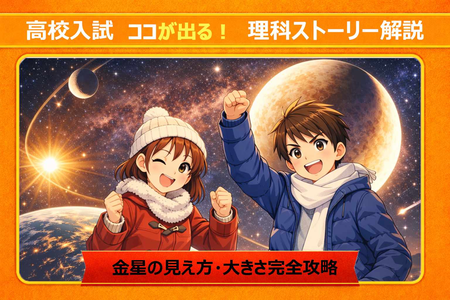 【中3理科】金星の満ち欠けの覚え方！「よい・みぎ」と「大きさ」の法則で完全攻略